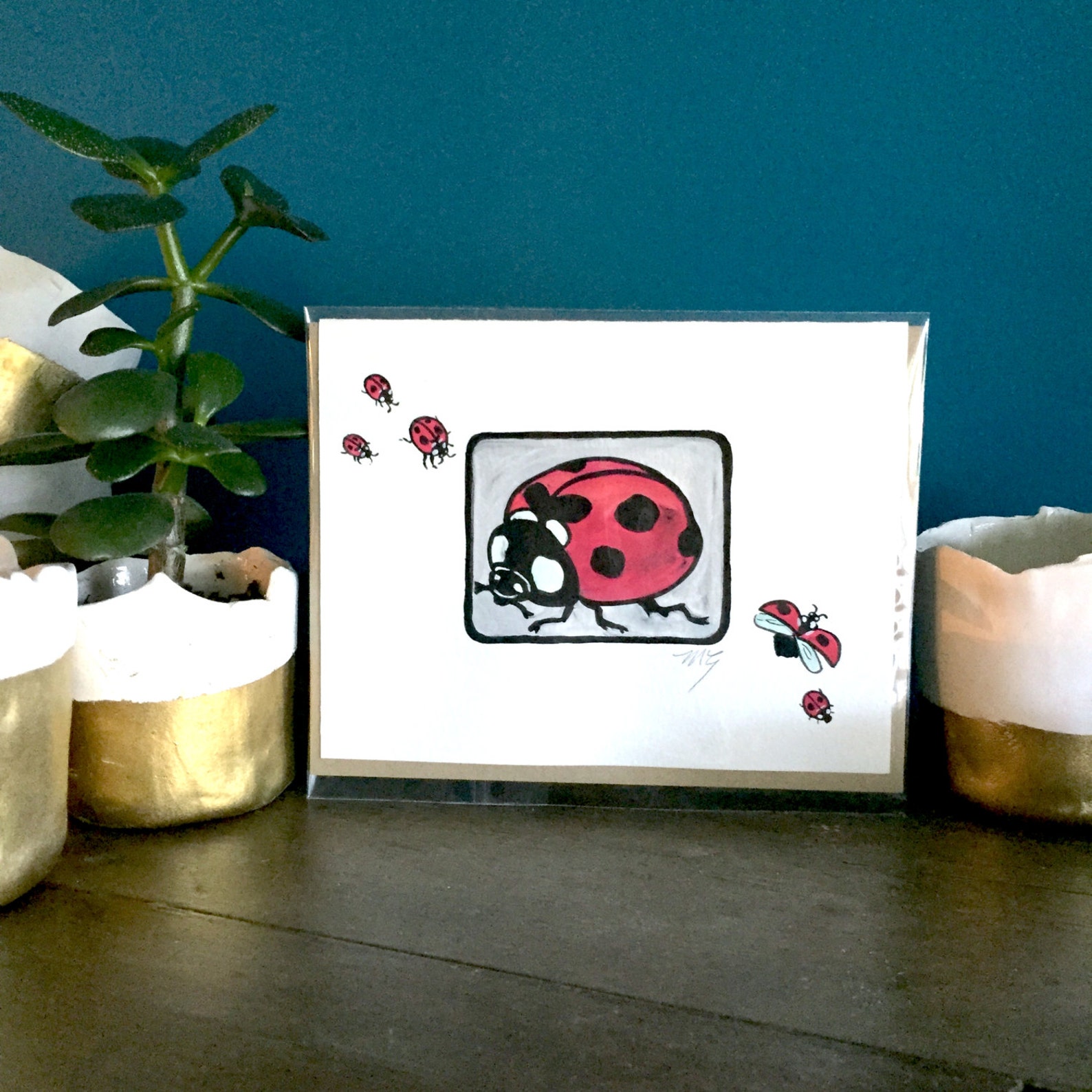 Hand Painted Lady Bug Card Original Miniature Painting - Etsy