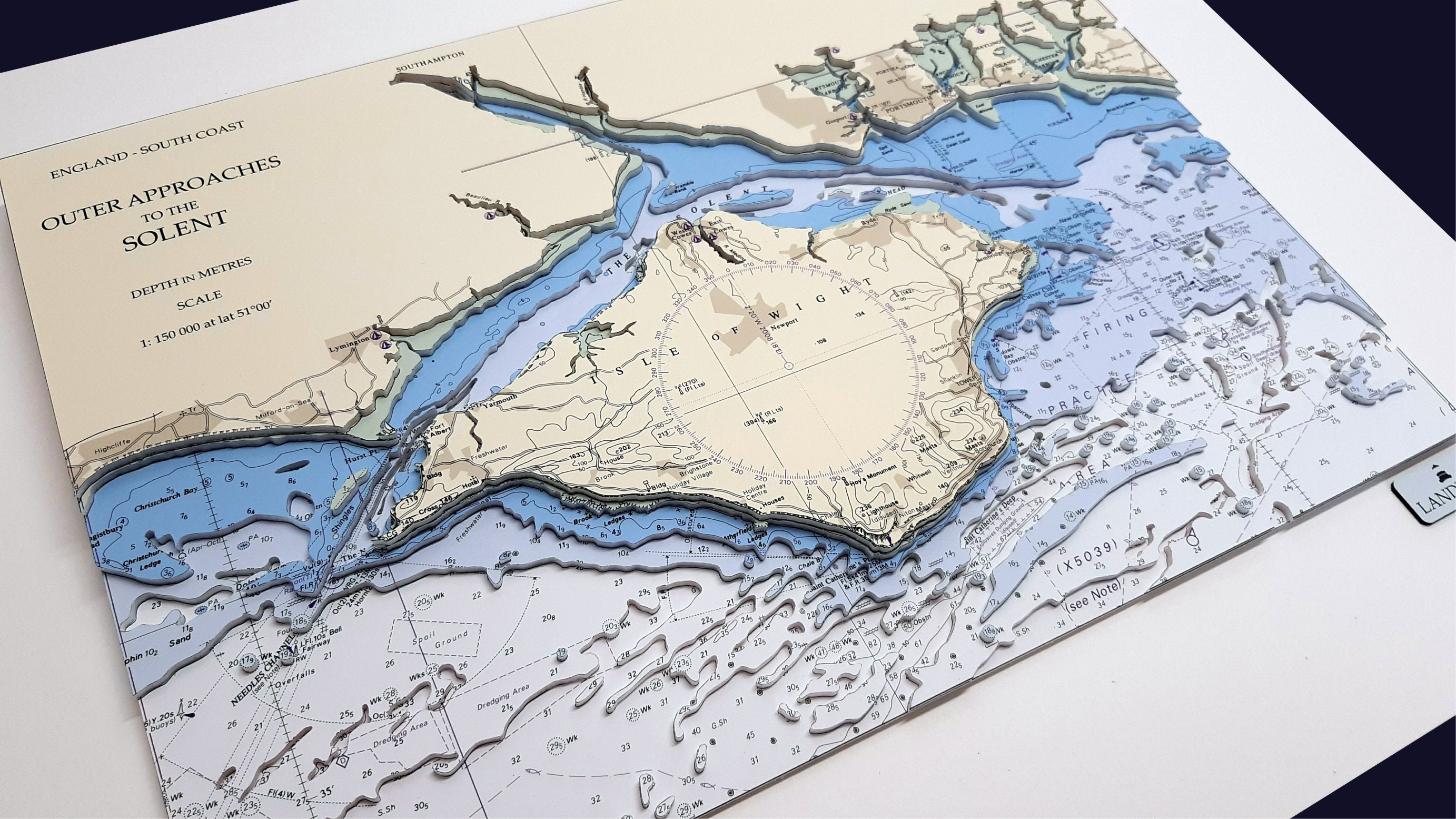 3D Nautical Chart Art of the Isle of Wight - Admiralty A3 Size Chart in ...