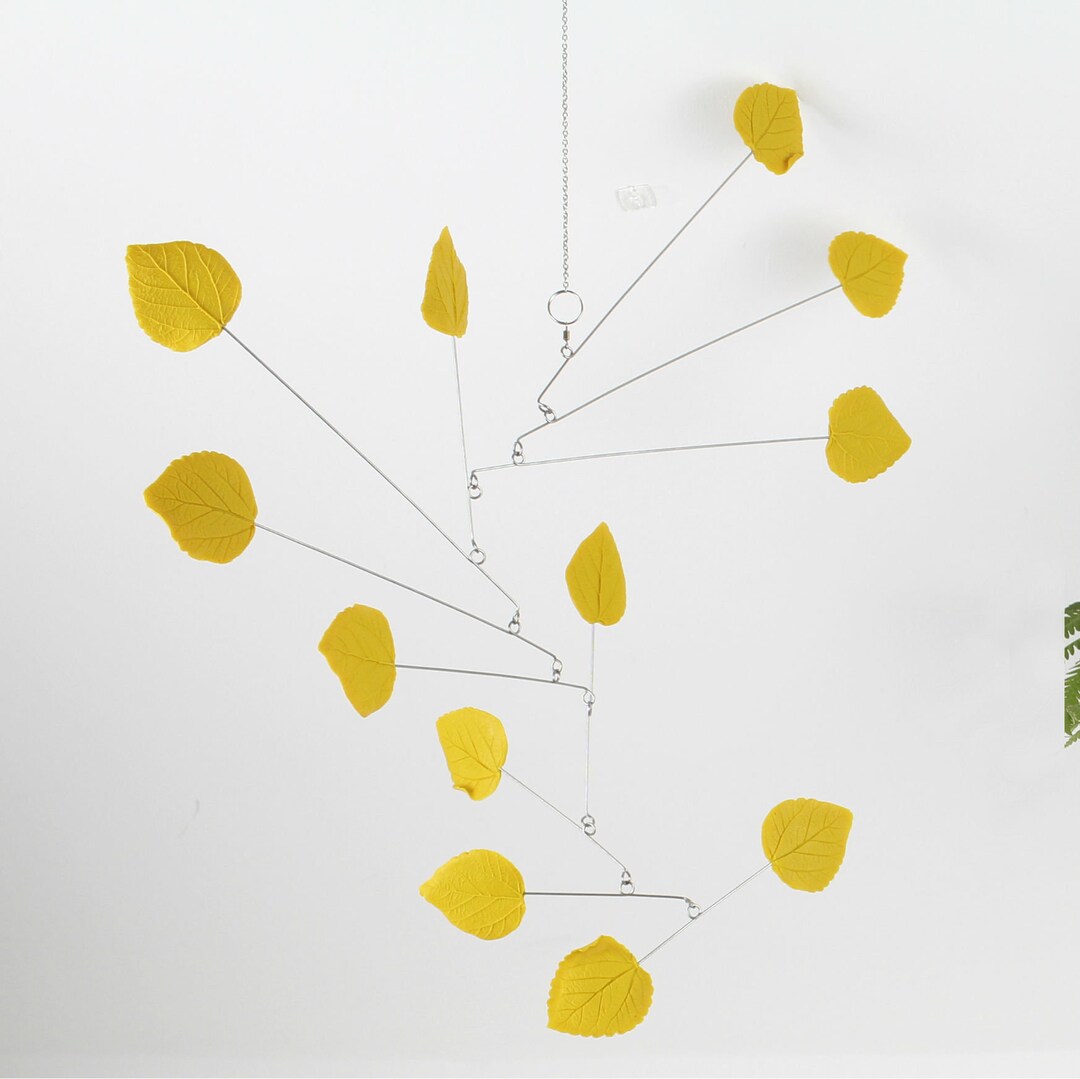 Leaf Mobile, Mobile Yellow Leaf, Modern Kinetic Mobile, Modern Yellow ...