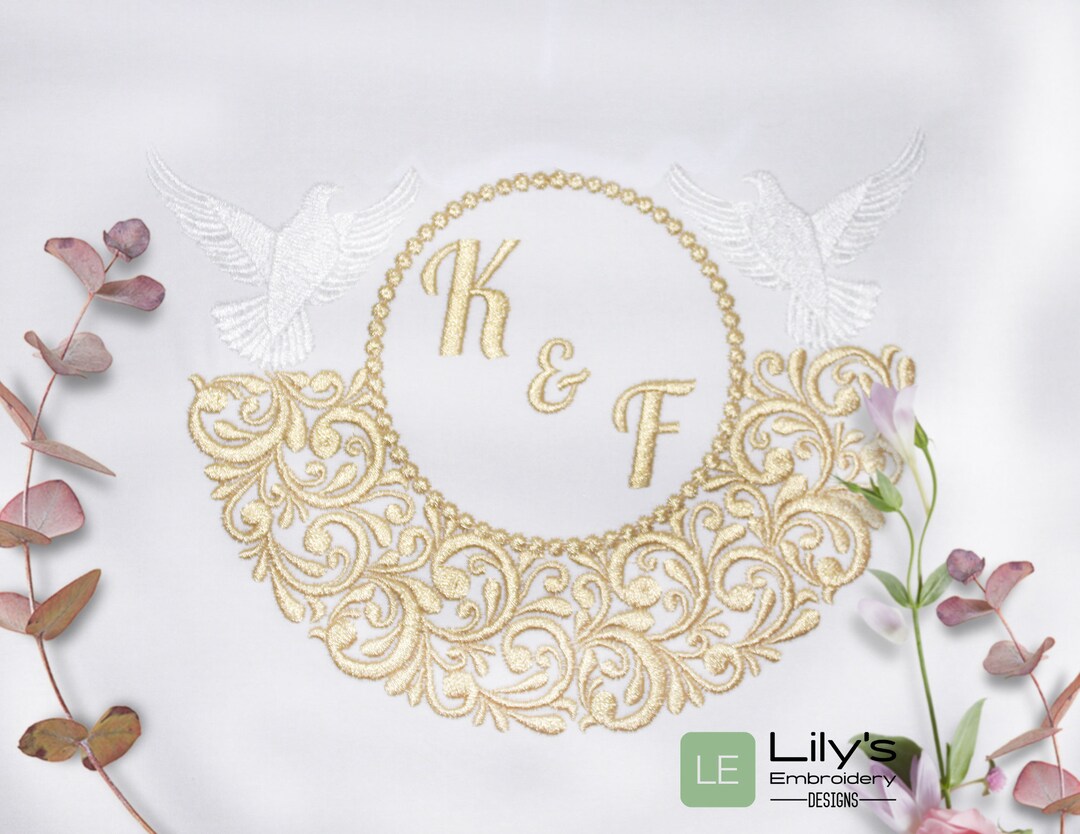 Small Wedding Monogram Frame With Doves Machine Embroidery Design - 3 ...