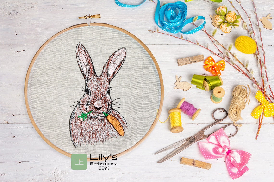 Spring Rabbit Machine Embroidery Design Sweet Bunny Machine - Etsy