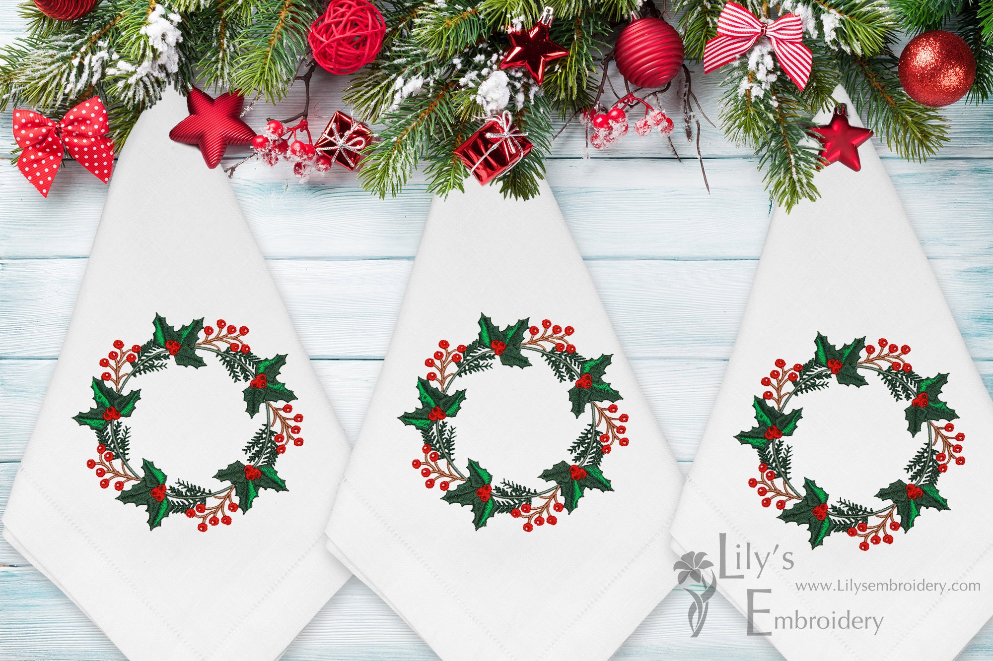 Machine Embroidery Designs Holly Berry Wreath Machine | Etsy