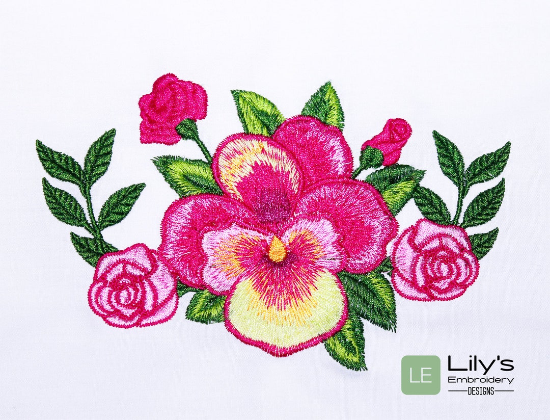 Pansy and Roses Machine Embroidery Design - Embroidery File - 5 Sizes ...