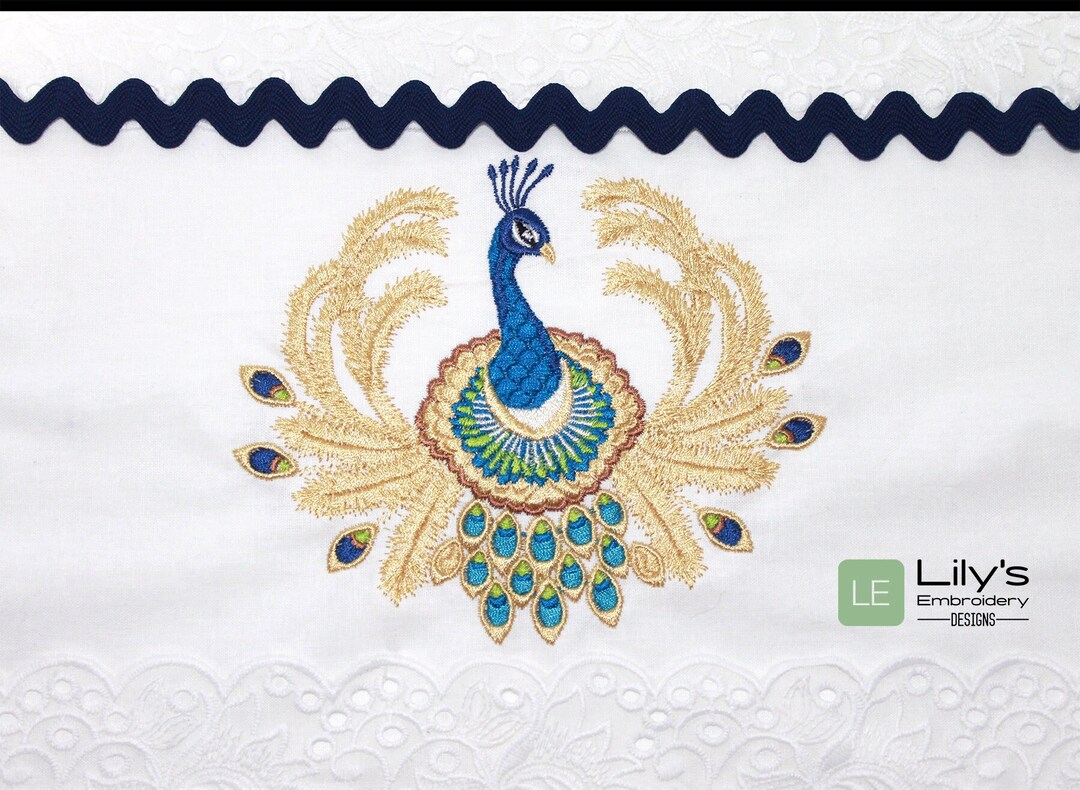 Peacock Machine Embroidery Design 5 Sizes - Gold Peacock Fantasy ...