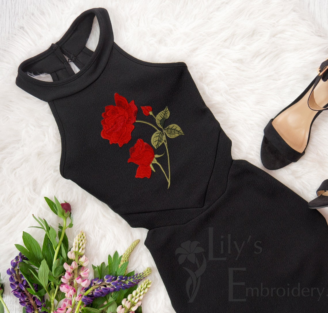 Machine Embroidery Design Red Roses - Etsy