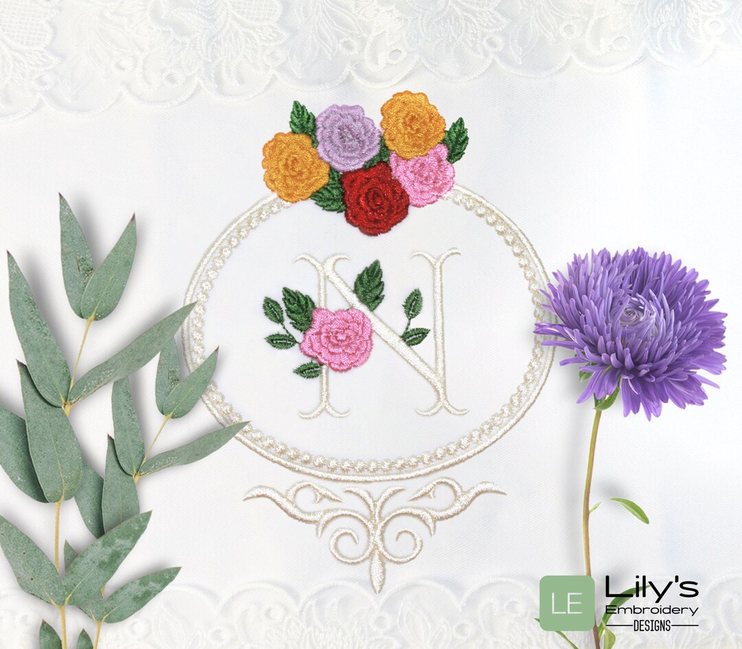 Roses Monogram Frame Machine Embroidery Designs - Blank Monogramming ...