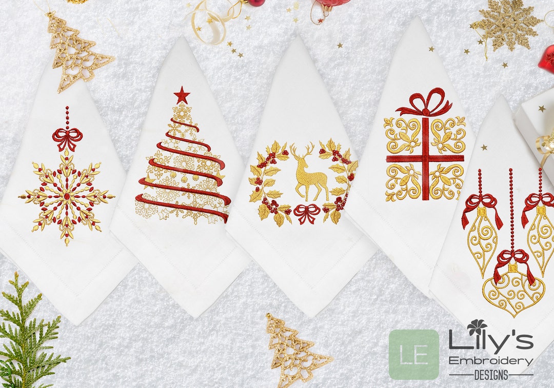 Machine Embroidery Design - 5 Christmas Machine Embroidery Designs - Etsy