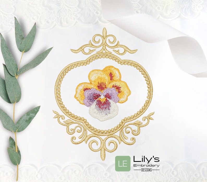 Big Pansy Machine Embroidery Design Baroque Frame - Embroidery File - 5 ...