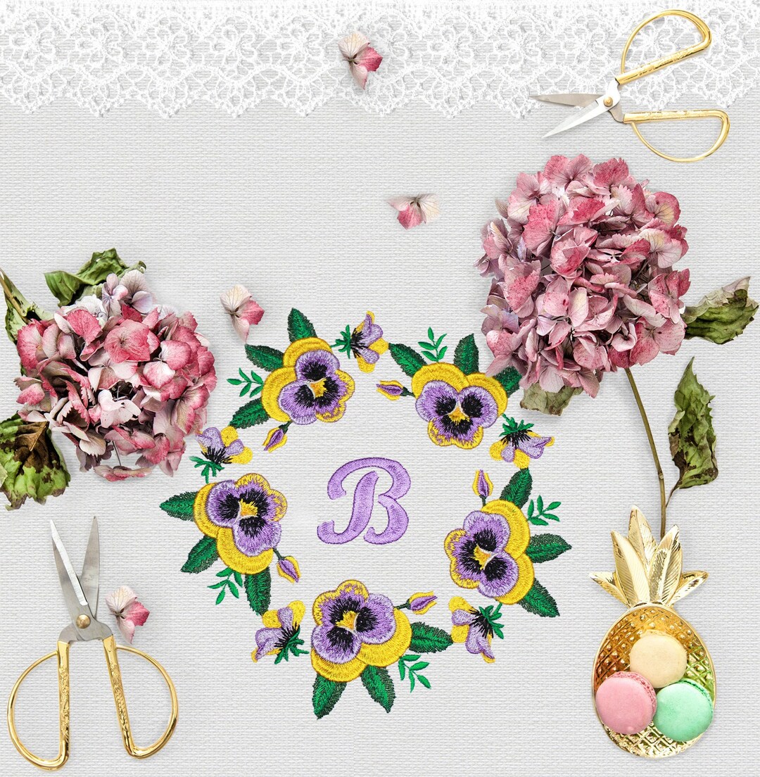 Machine Embroidery Design - Pansies Wreath Machine Embroidery Design 2 ...