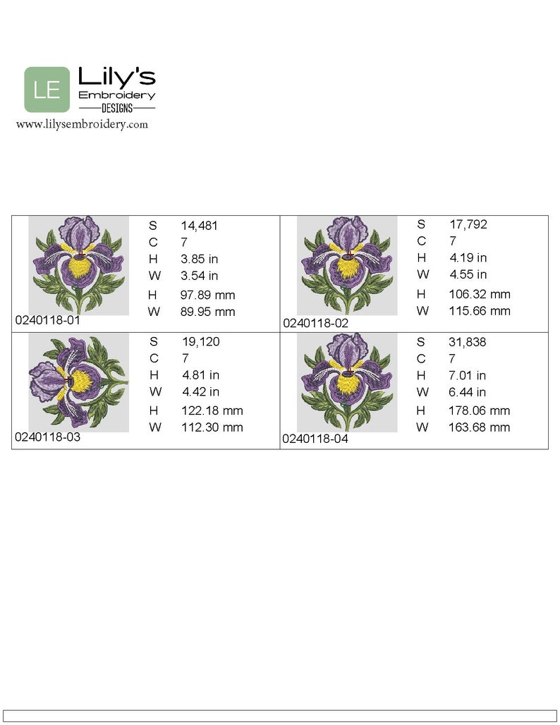 Iris Flower Machine Embroidery Design Instant Download - 4 Sizes - Etsy