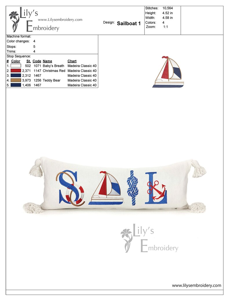 Nautical Machine Embroidery Designs - Sail Set of 4 in 3 Sizes (12 ...
