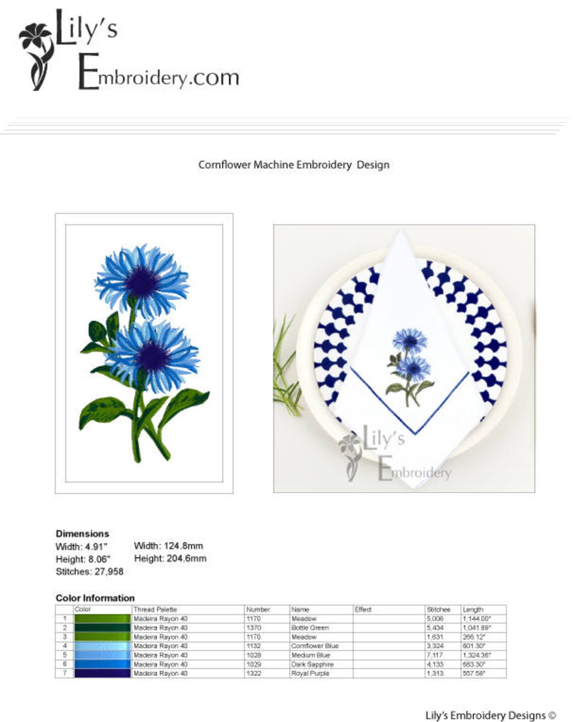 Machine Embroidery Design Cornflower Machine Embroidery - Etsy