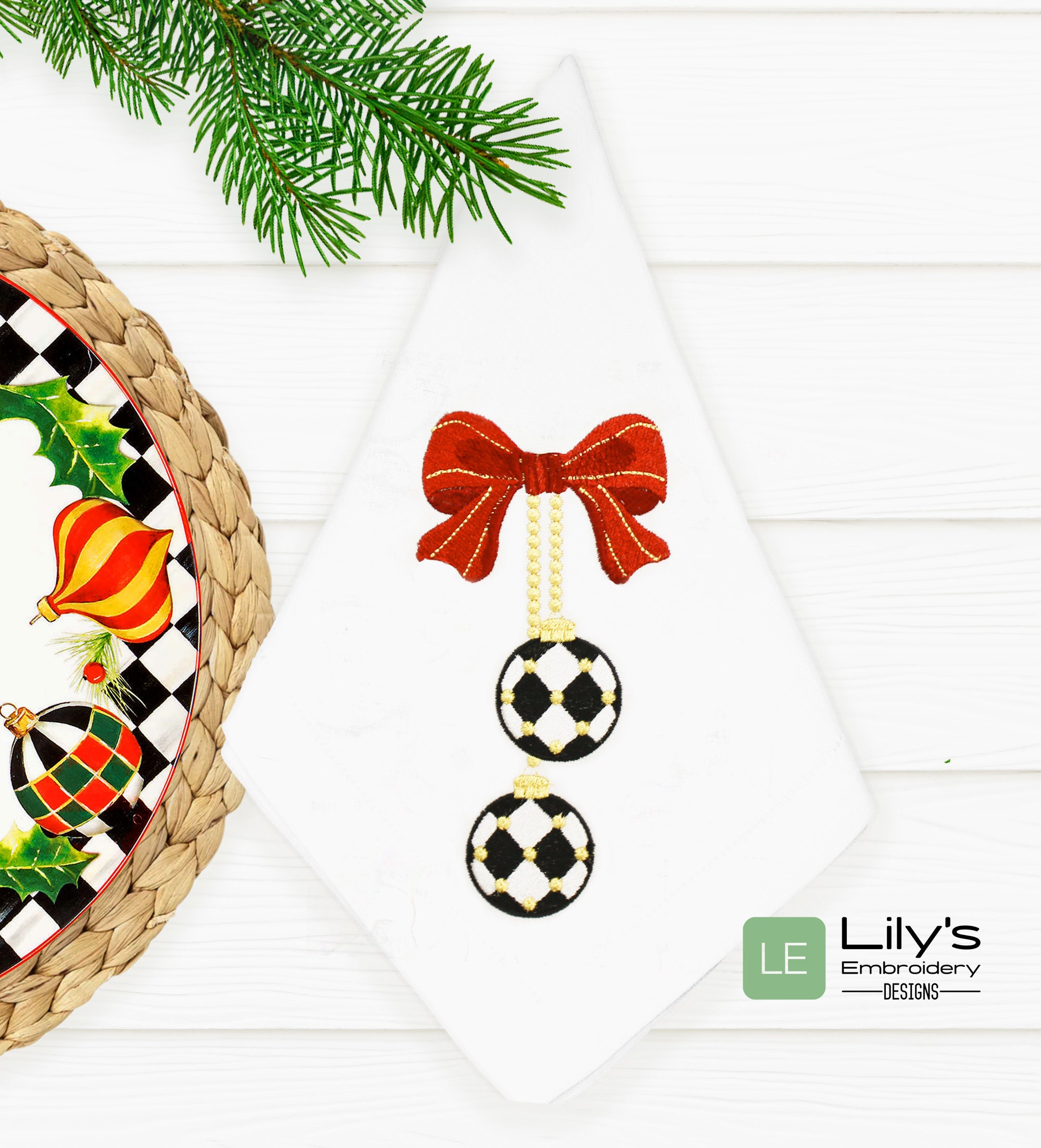 Checkered Christmas Balls Machine Embroidery Design - 2 Sizes - Etsy