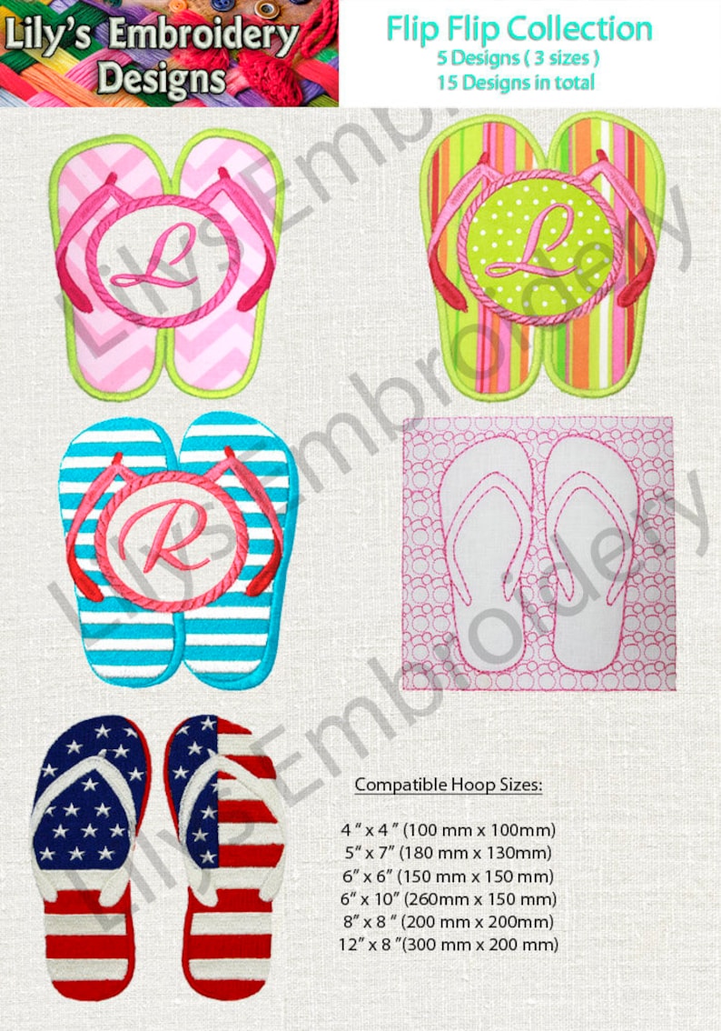 Machine Embroidery Design Flip Flop Collection 5 Designs - Etsy