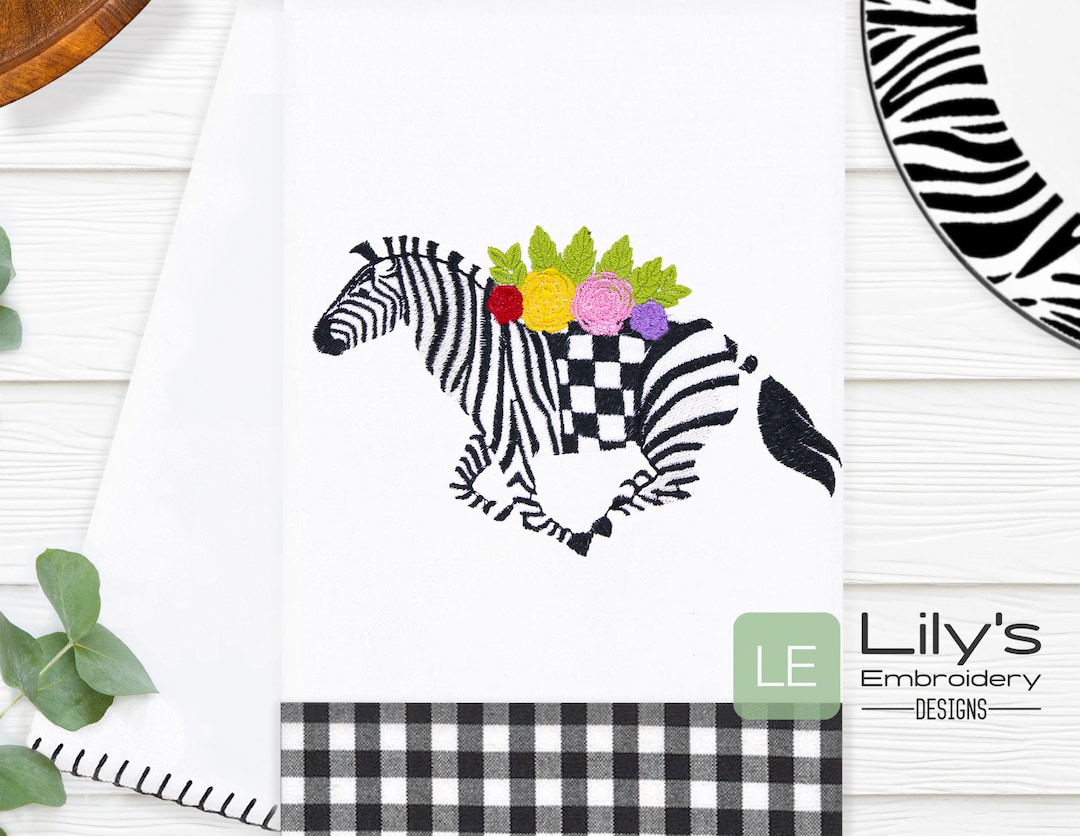 Zebra Machine Embroidery Designs - Checkered Pattern and Flowers 4 ...