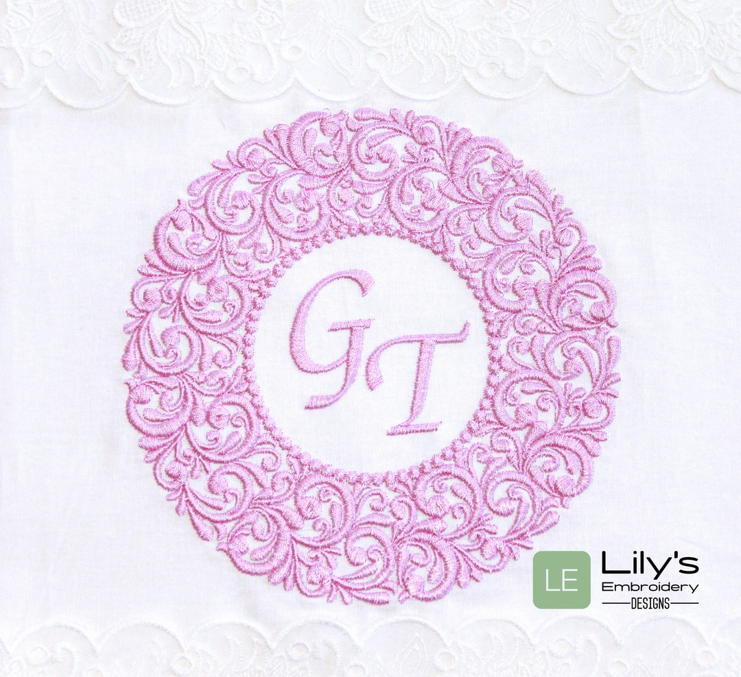 Round Monogram Frame Machine Embroidery Designs - Blank Monogram Floral ...
