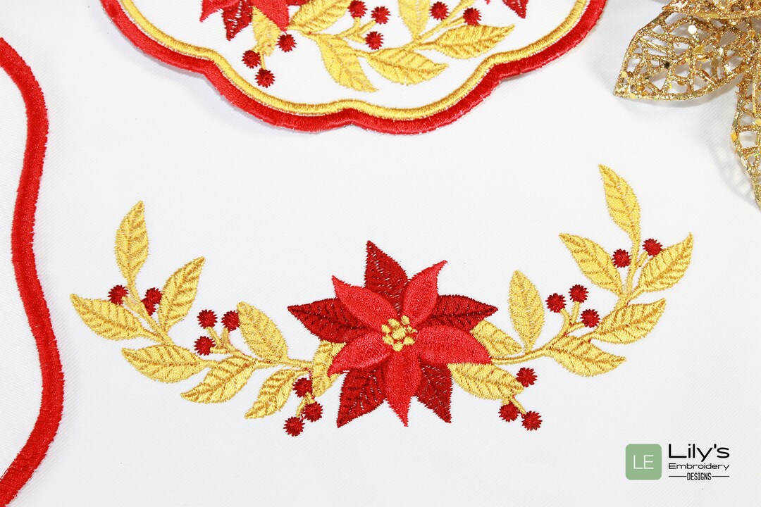 Poinsettia Machine Embroidery Design | Christmas Garland Machine ...