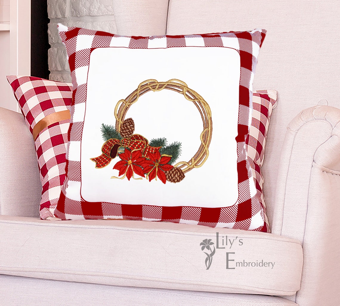 Machine Embroidery Designs Christmas Wreath Poinsettia | Etsy