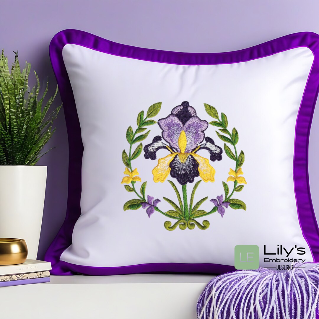 Iris Flower Machine Embroidery Design Baroque Style - 4 Sizes - Etsy