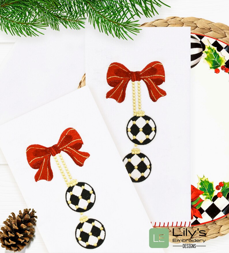 Checkered Christmas Balls Machine Embroidery Design - 2 Sizes - Etsy