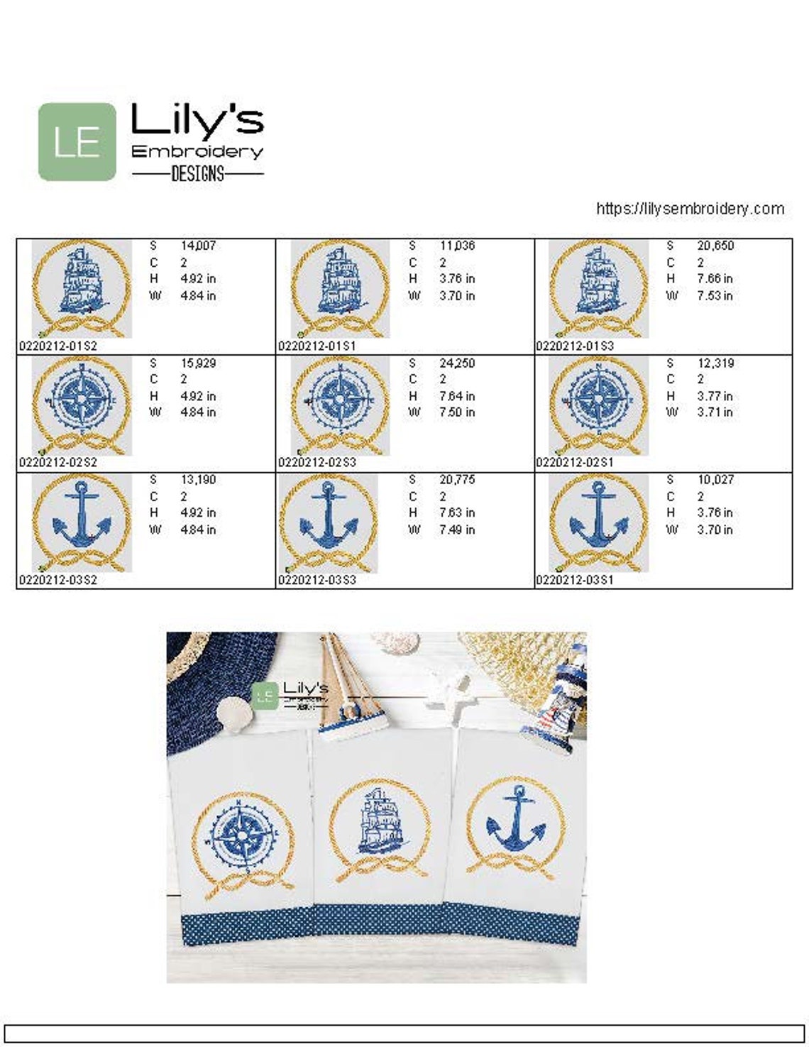 Nautical Machine Embroidery Designs Set of 3 3 Sizes | Etsy