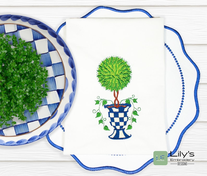 Checkered Topiary Machine Embroidery Design | Royal Blue Check Topiary ...