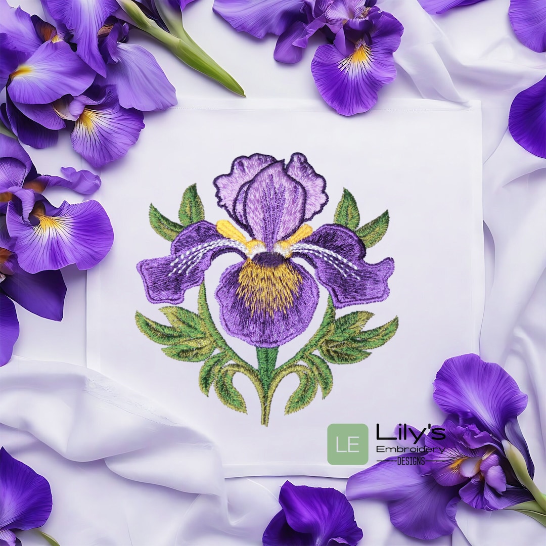 Iris Flower Machine Embroidery Design Instant Download - 4 Sizes - Etsy