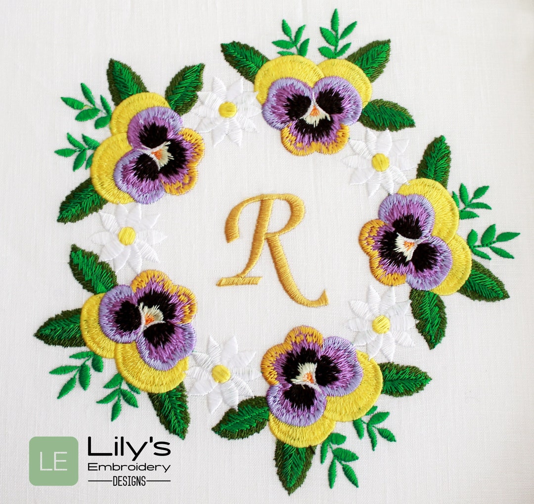 Machine Embroidery Design - Pansies & Daisies Wreath Machine Embroidery ...