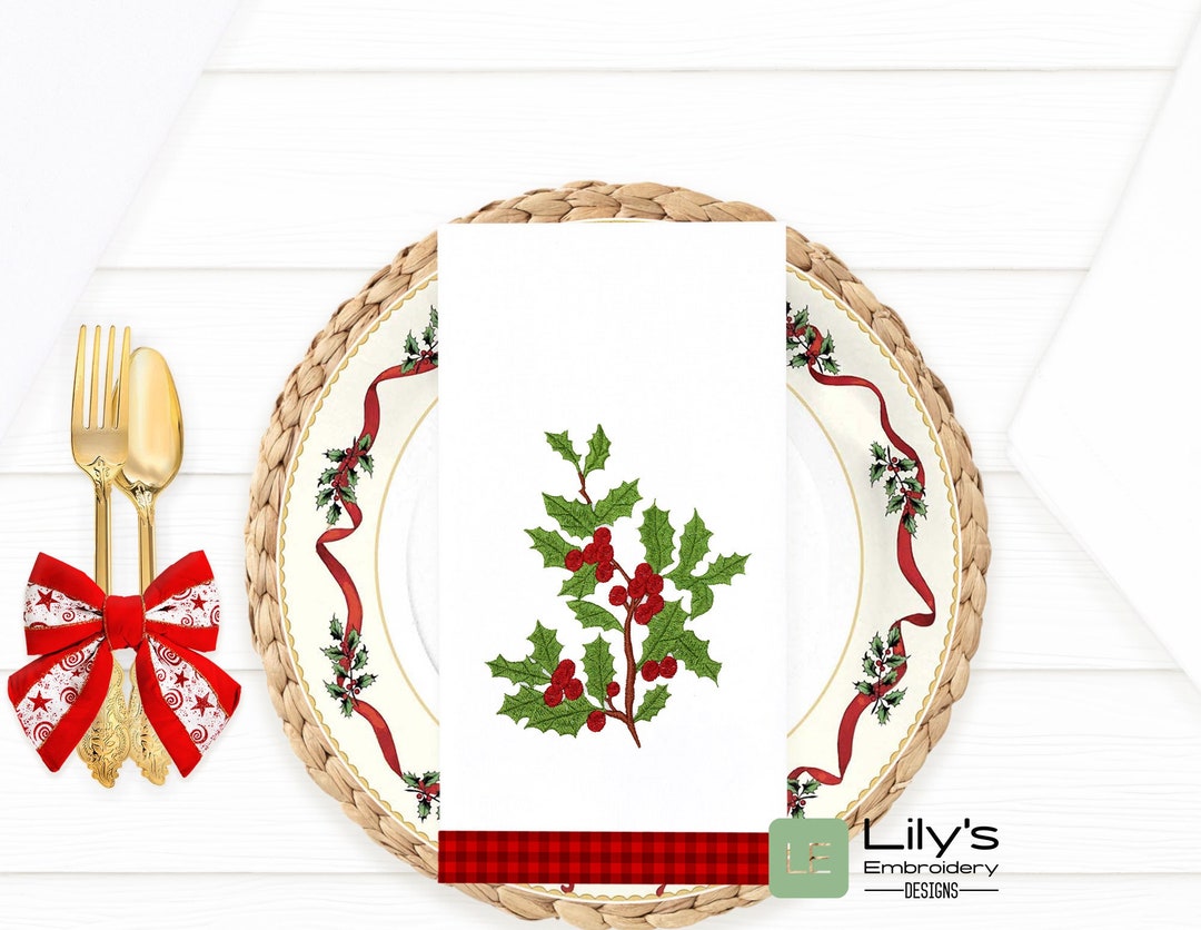 Holly Berries Branch Machine Embroidery Design | Christmas Embroidery ...