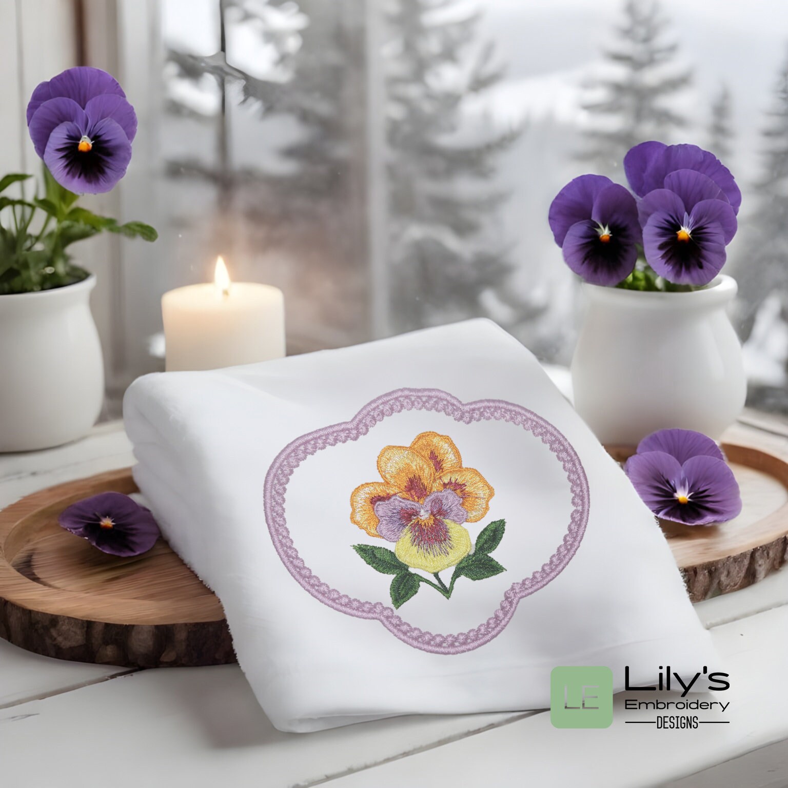 Pansy Machine Embroidery Design Elegant Frame - Embroidery File - 5 ...