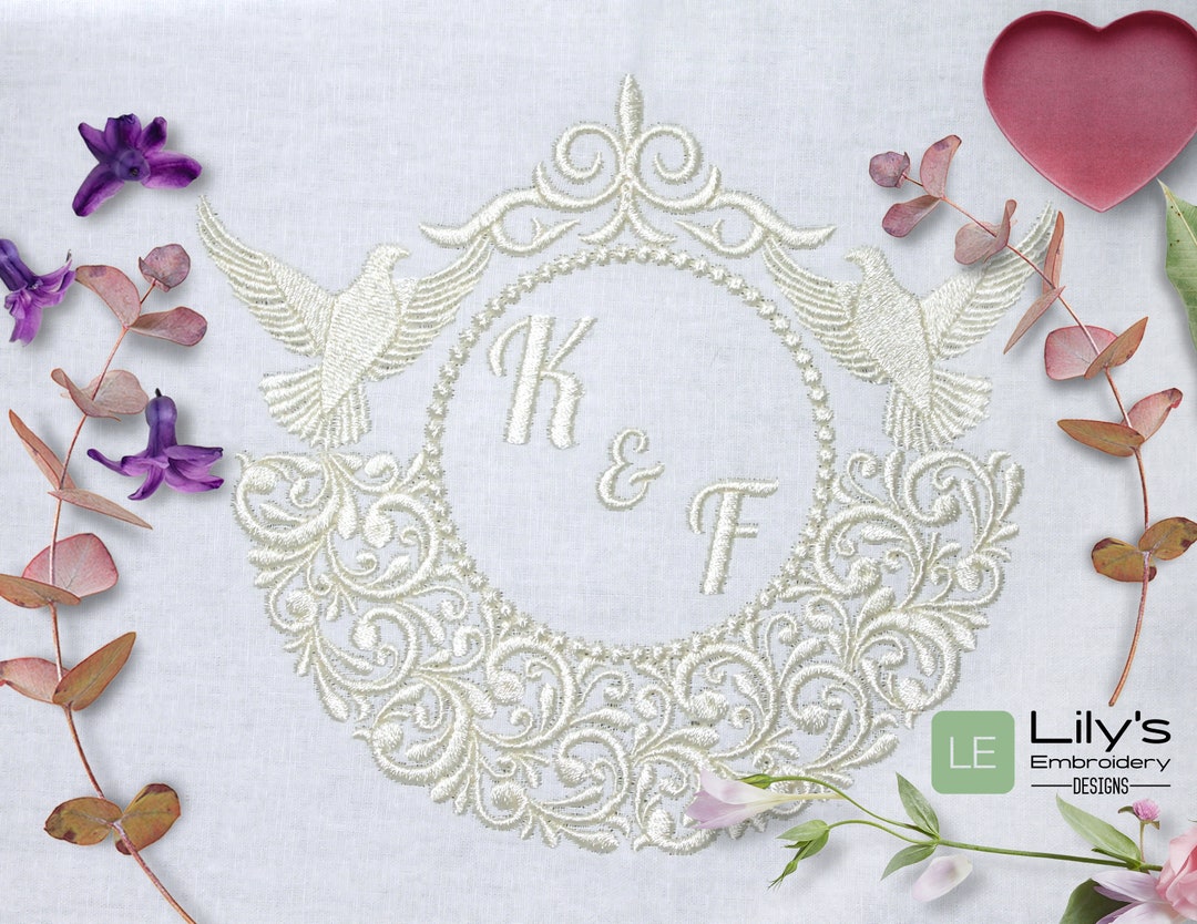 Vintage Wedding Monogram Frame With Doves Machine Embroidery Designs ...