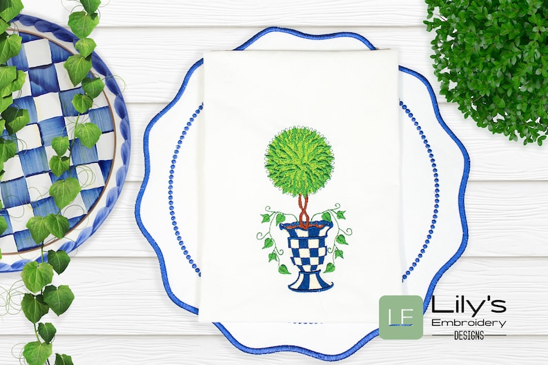 Checkered Topiary Machine Embroidery Design | Royal Blue Check Topiary ...