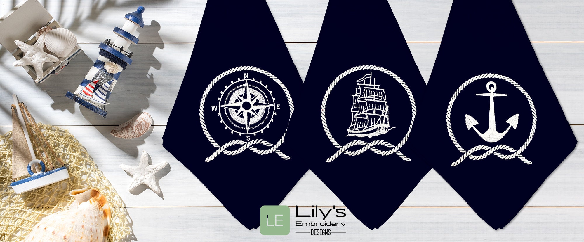 Nautical Machine Embroidery Designs Set of 3 3 Sizes | Etsy