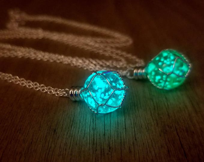 Glow Holy Materia Necklace, Aqua/green Glowing Orb, Fantasy Wire ...