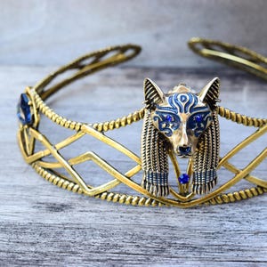 Men's Egyptian Crown, Metal Gold & Blue Anubis Crown, Adjustable Full ...