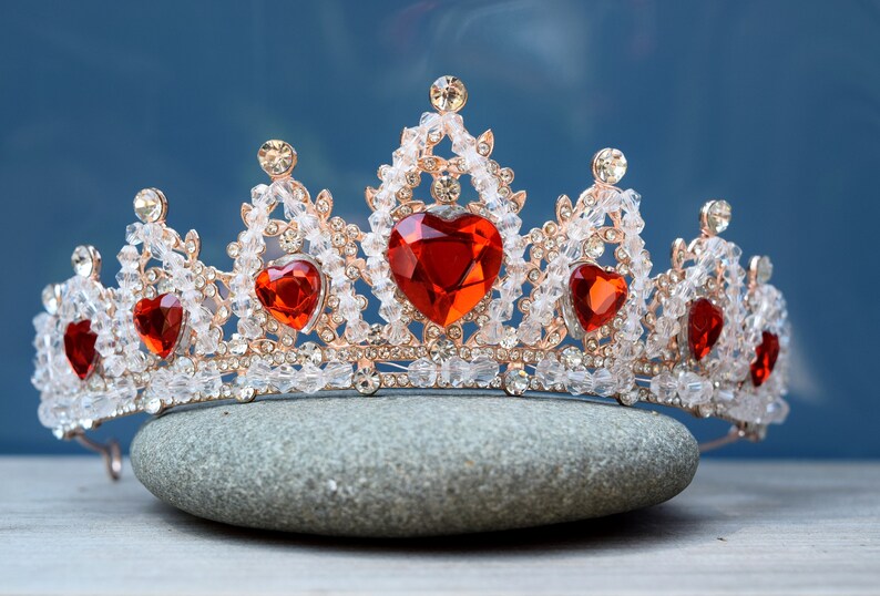 Bridget Good Queen of Hearts Crown, Small Rose Crown W/ Red Hearts ...