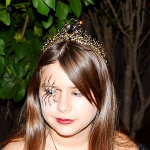 Spider Queen Tiara, Vampire Crown, Gold and Black Rhinestone Gothic ...