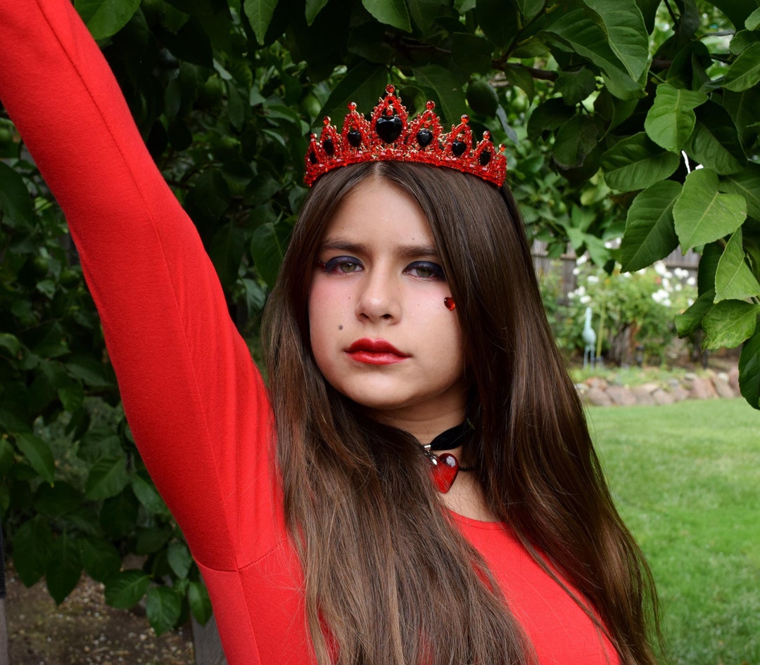 Princess Red Queen of Hearts Crown, Small Red Crown W/ Black Hearts ...