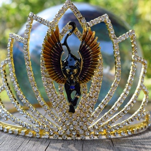 Roman Greek Goddess Crown, Winged Cat Gold Tiara, Ancient Egyptian Gold ...