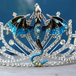 Dragon Tiara, Dragon Warrior Princess Crown, Blue Rhinestone Dragon ...