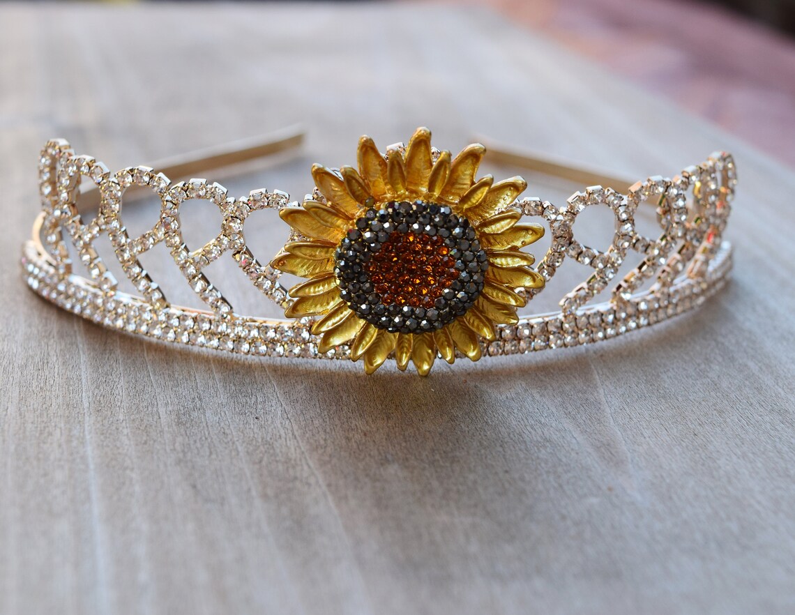 Sunflower Tiara, Flower Girl Crown, Rhinestone Tiara for Outdoor Garden ...