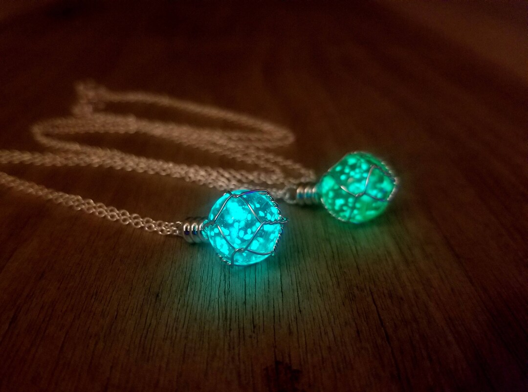 Glow Holy Materia Necklace, Aqua/green Glowing Orb, Fantasy Wire ...