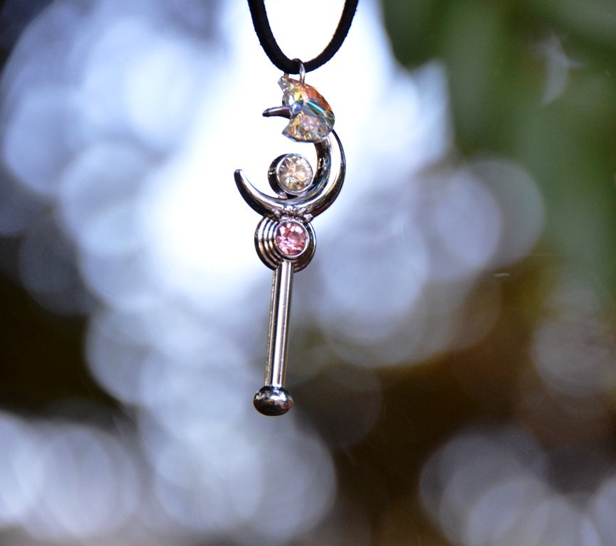 Moon Wand Necklace, Crescent Transformation Wand, Crescent Moon Wand ...