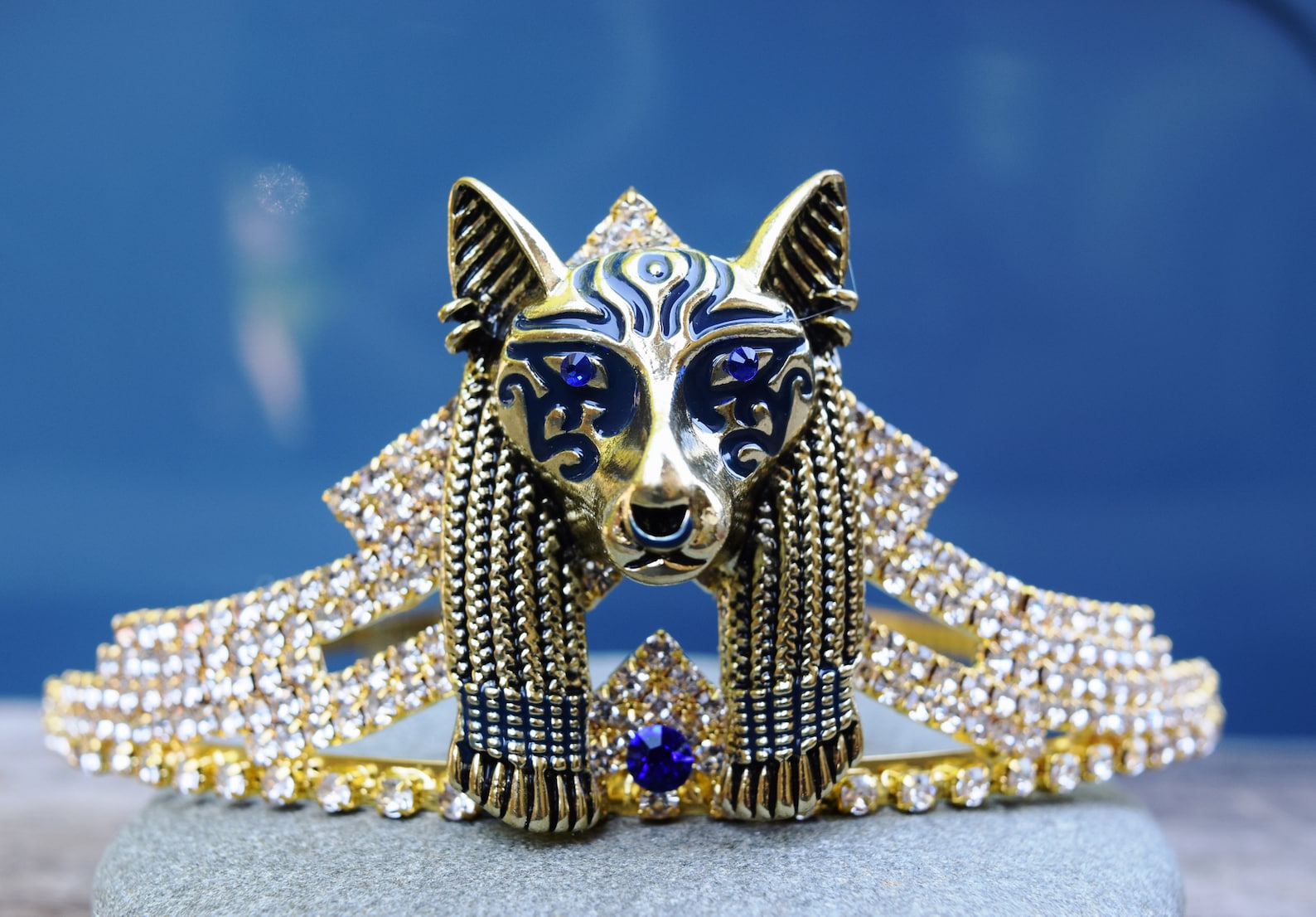 Egyptian Goddess Crown, Anubis Gold Tiara, Canine Wolf Head Ancient God ...