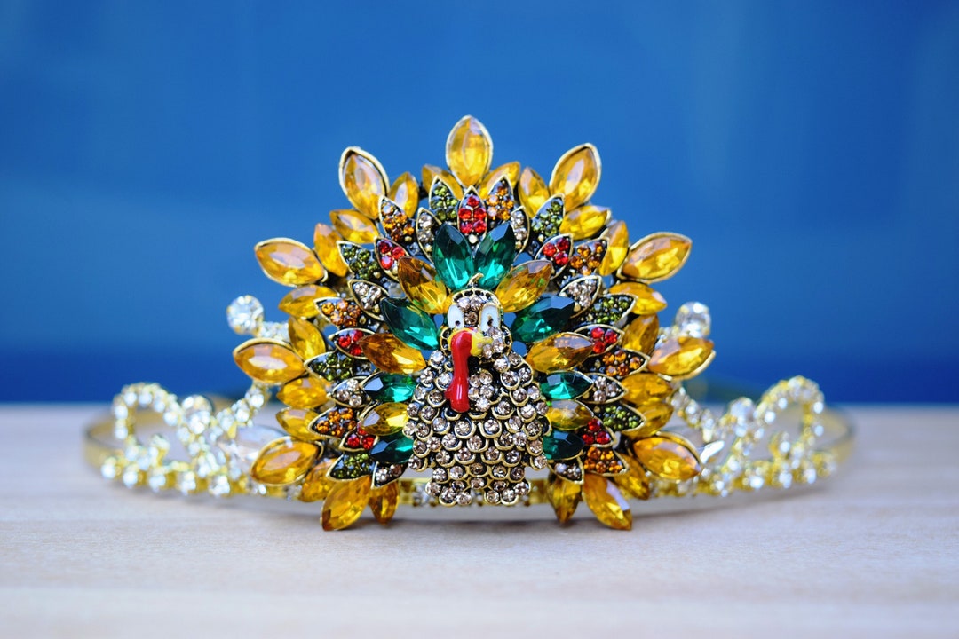 Turkey Tiara, Rhinestone Thanksgiving Crown, Gift for Dinner Host, Gold ...