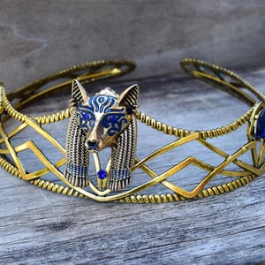 Men's Egyptian Crown, Metal Gold & Blue Anubis Crown, Adjustable Full ...