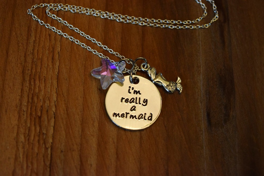 I'm Really a Mermaid Necklace, Aurora Borealis Crystal Starfish Mermaid ...