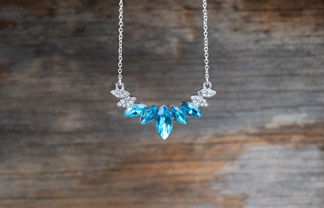 Ice Queen Necklace, Turquoise Blue Marquise Rhinestone Frozen Icicle ...