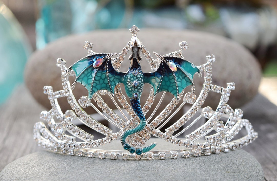 Dragon Tiara, Dragon Warrior Princess Crown, Blue Rhinestone Dragon ...