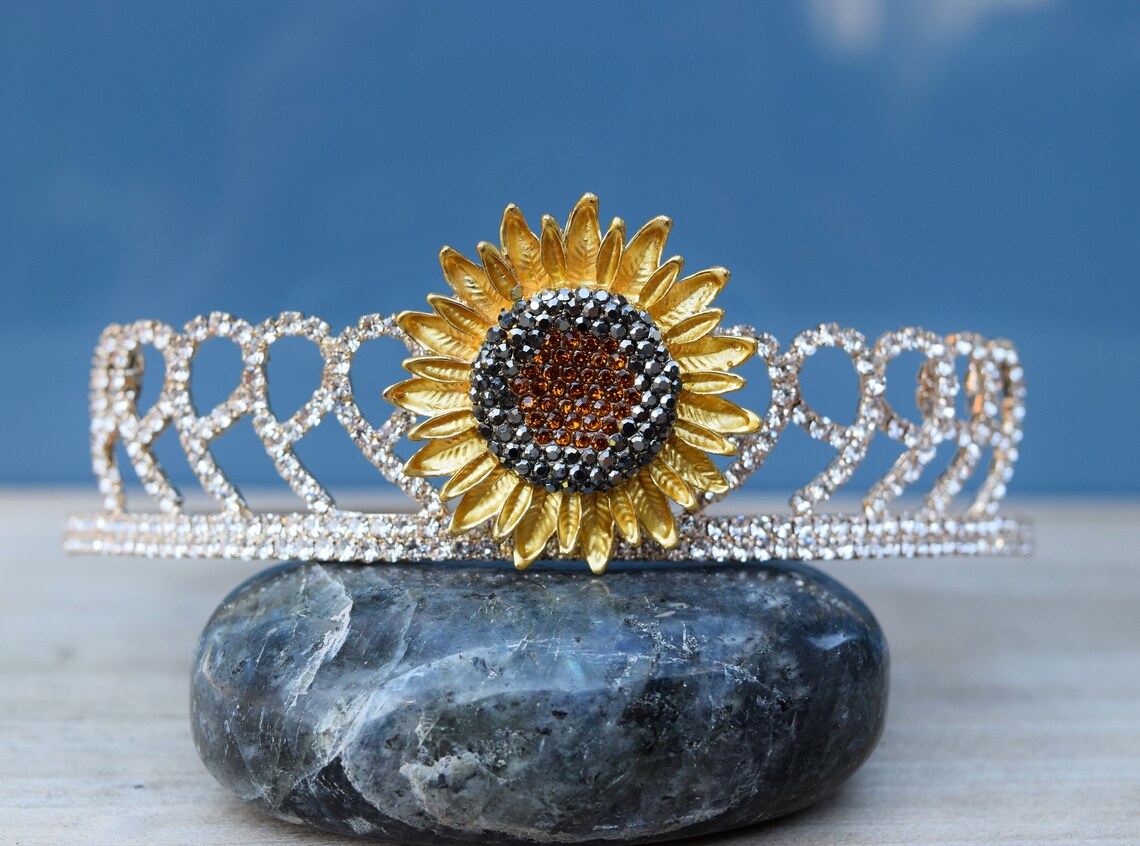 Sunflower Tiara, Flower Girl Crown, Rhinestone Tiara for Outdoor Garden ...